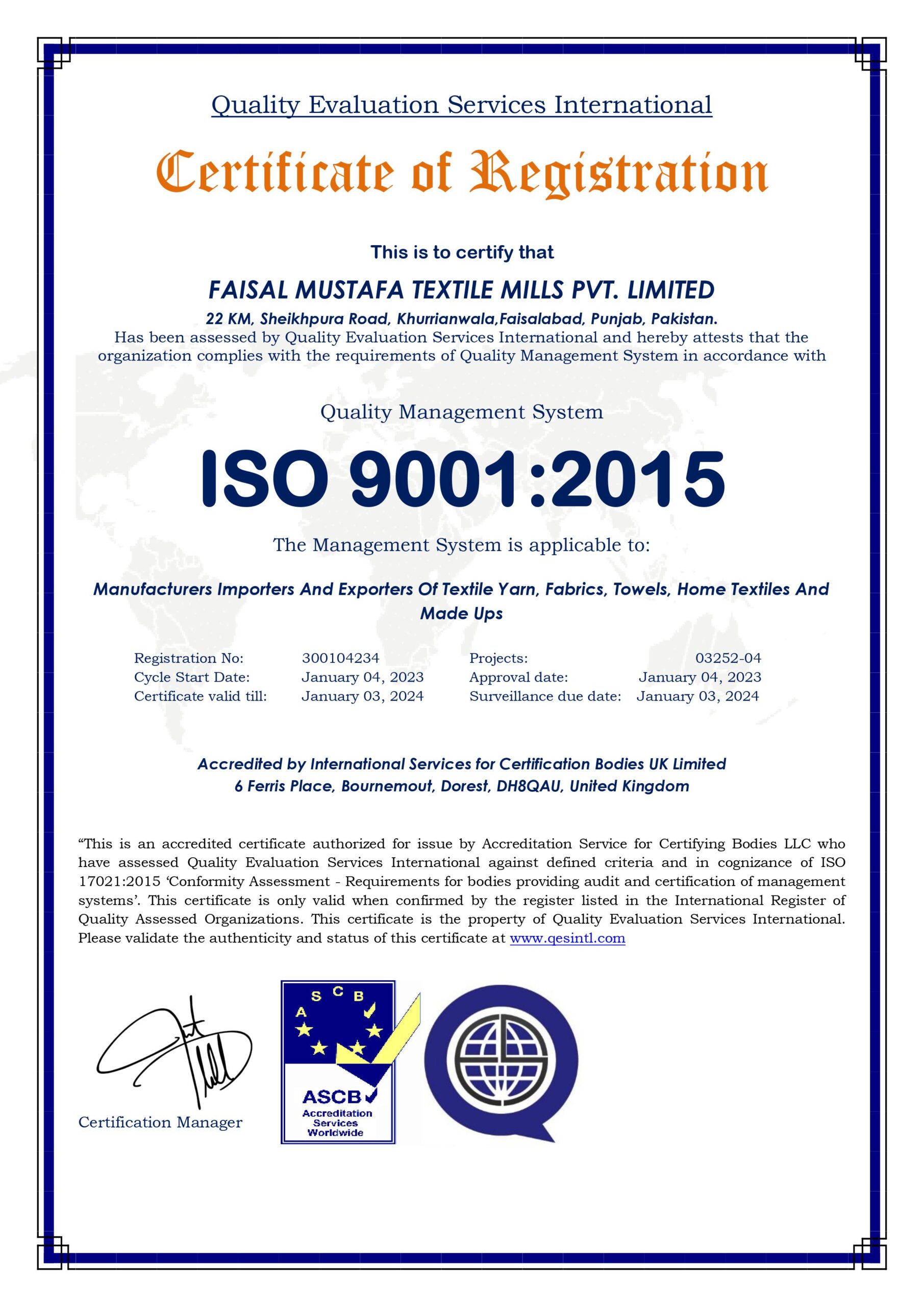 Certificates – FMT Textile